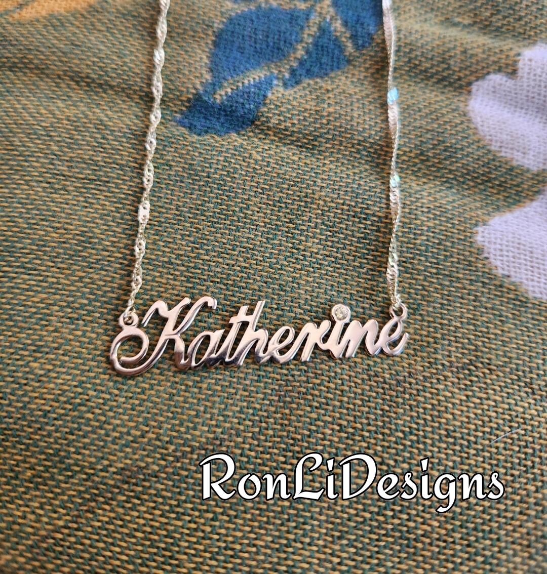 Sterling Silver Name Necklace: Katherine Style Personalized Birthstone ...