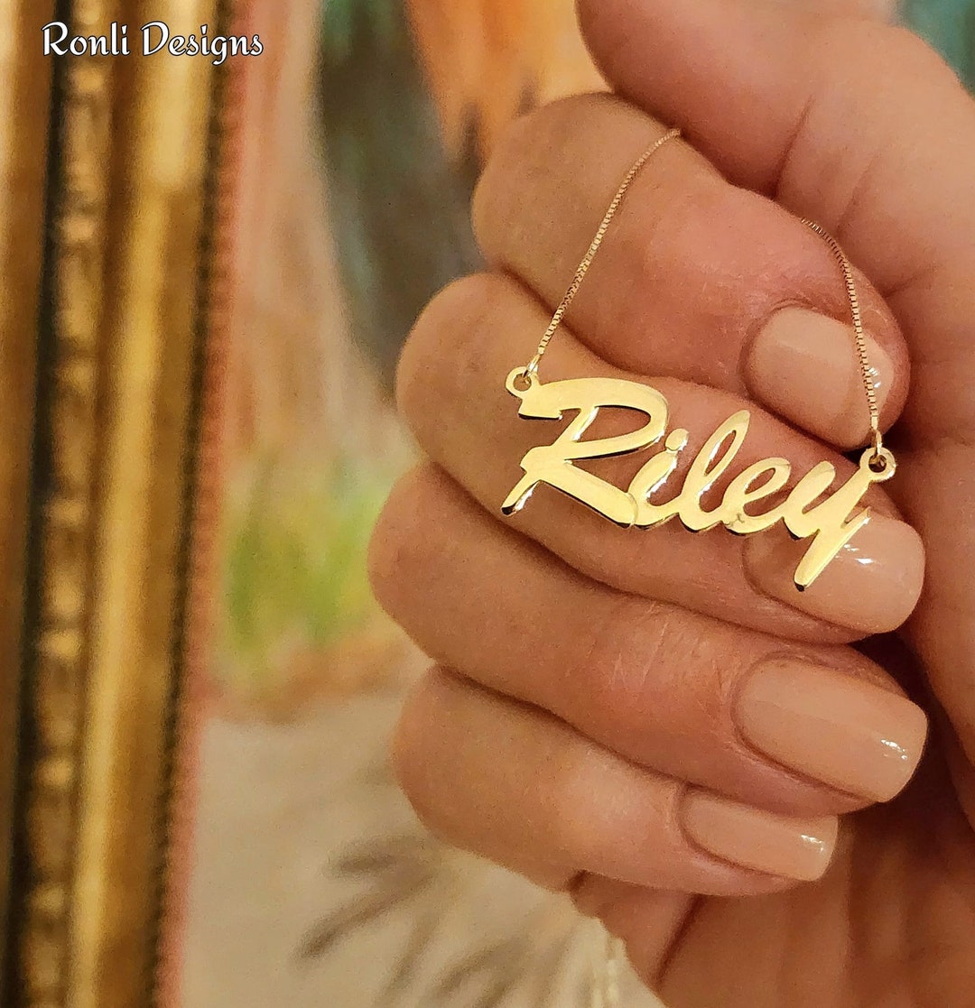 14k Solid Gold Name Necklace Personalized Riley Style - Etsy