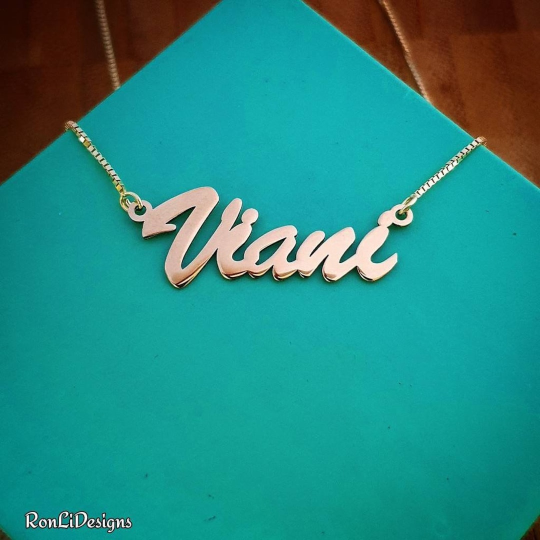 Script Name Necklace Real 14k Solid Gold Boho Style Vivian Font - Etsy