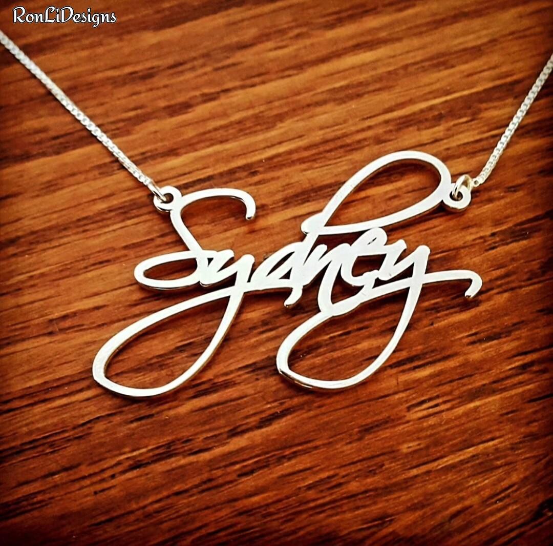 Name Necklace Sterling Silver Signature Sydney Style Nameplate - Etsy