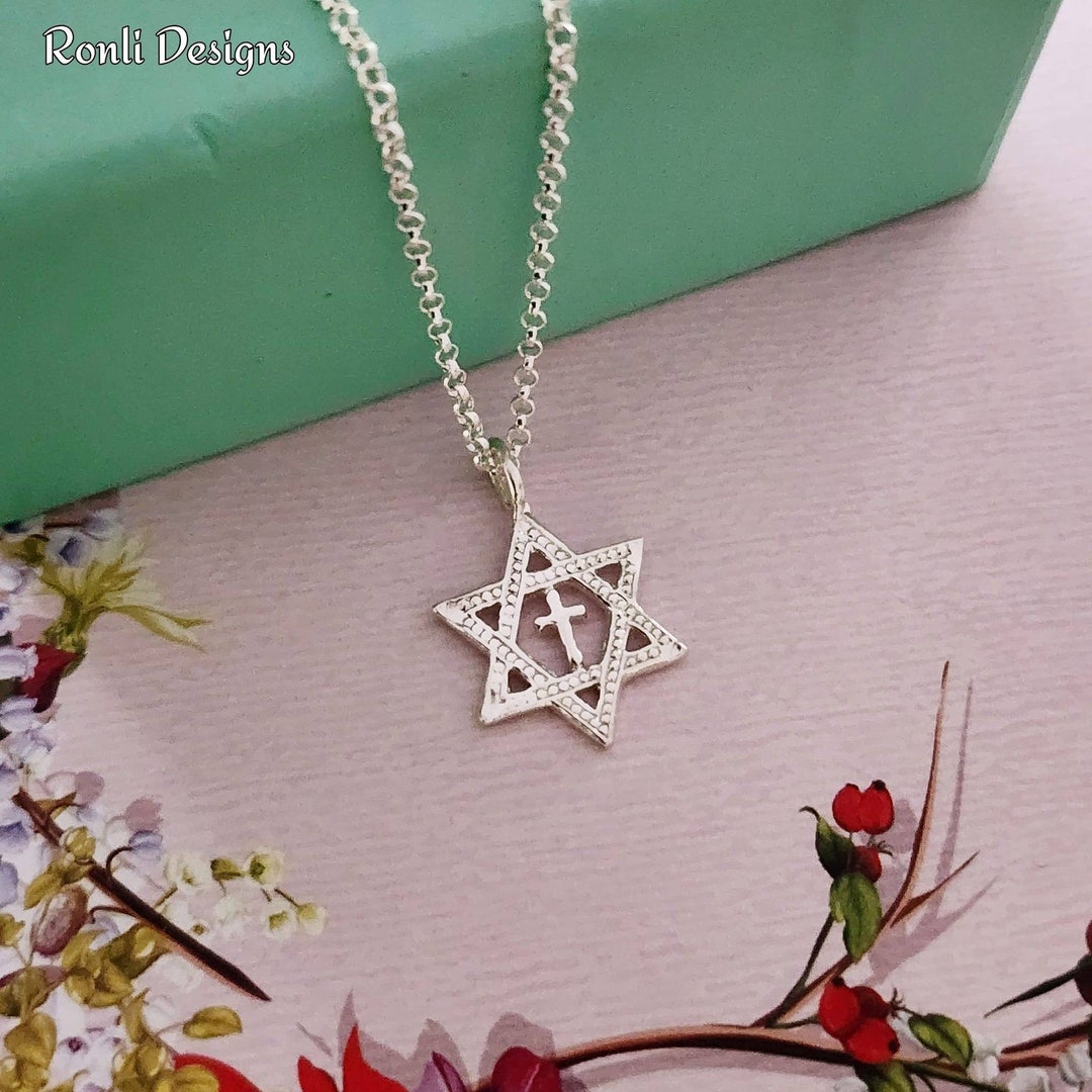 Small Sterling Silver Star of David Cross Pendant Necklace - Etsy