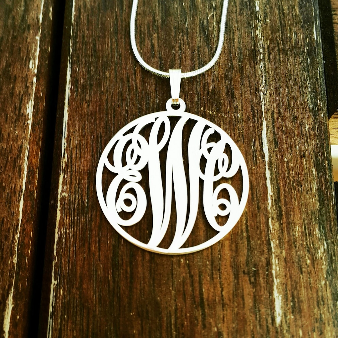 Silver Monogram Pendant / Monogram Necklace / Monogram With - Etsy