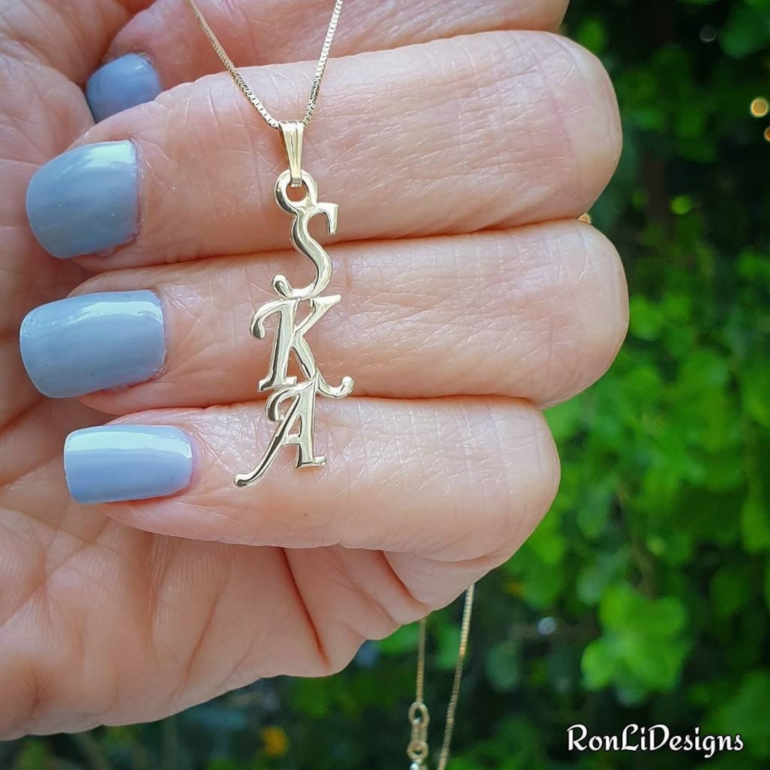 14k Gold Initial Pendant Necklace: Personalized Vertical Monogram - Etsy