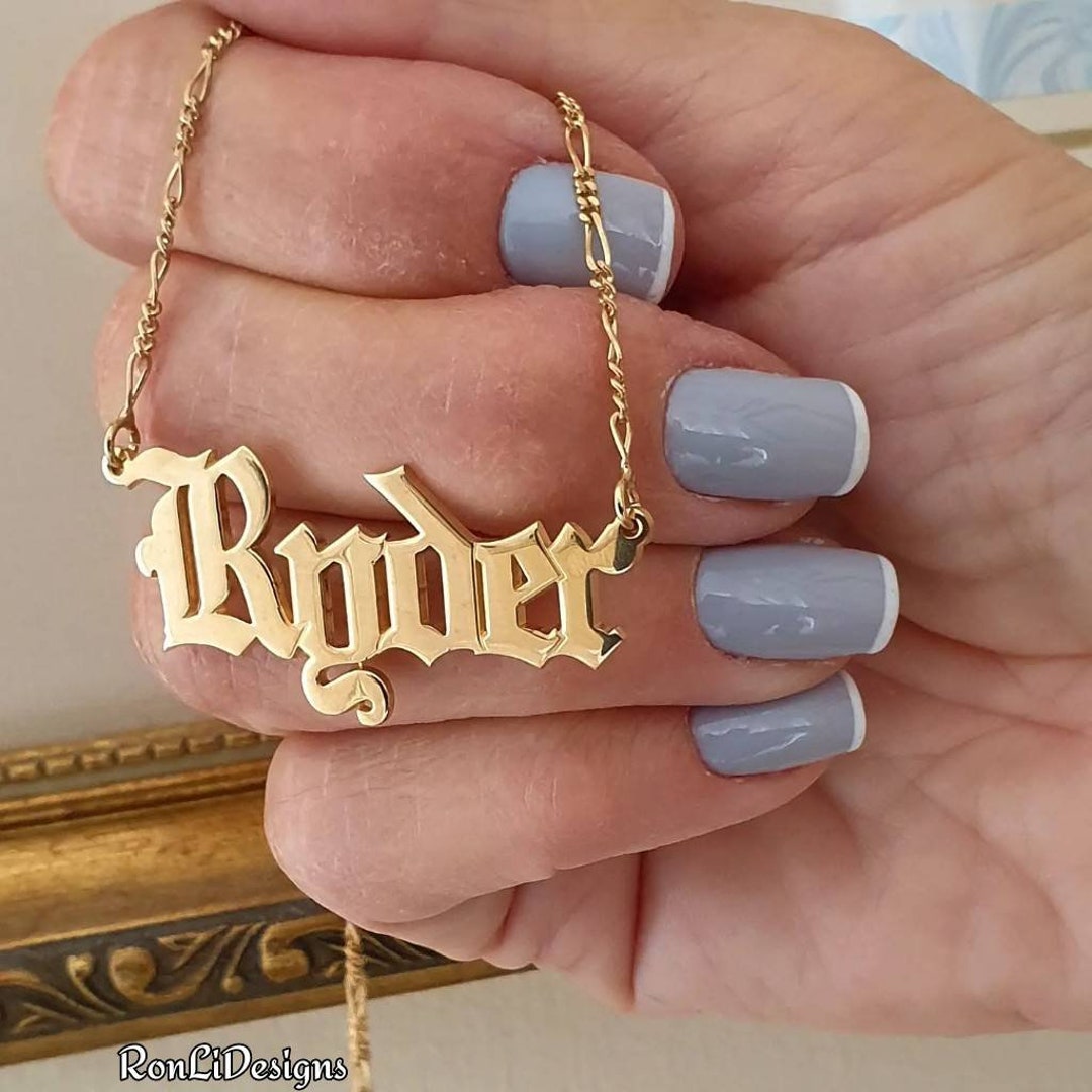 Gold Name Necklace Old English Gothic Style - Etsy