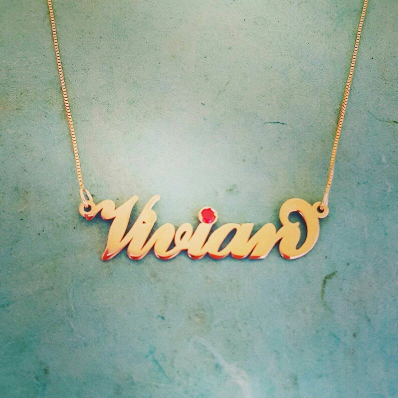 Real Gold Name Necklace With Birthstone 14K Gold Name | Etsy
