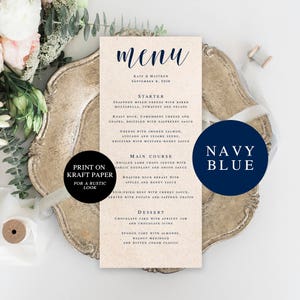 Navy Wedding Menu Template Navy Menu Cards Navy Blue Menu Ideas Wedding ...