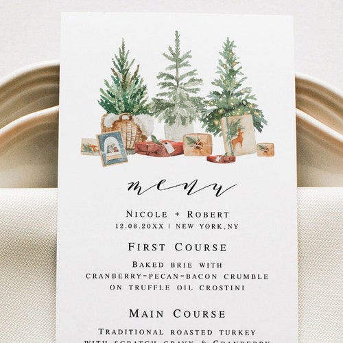 Christmas Menu Card Holiday Menu Template Instant Download | Etsy