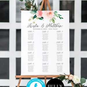 Template Seating Chart 100% Editable Printable Calligraphy DIY Boho ...