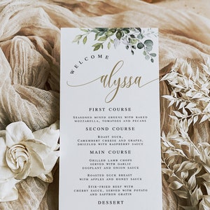 Menu With Guest Name, Greenery Wedding Menu Template, Menu Name Card ...