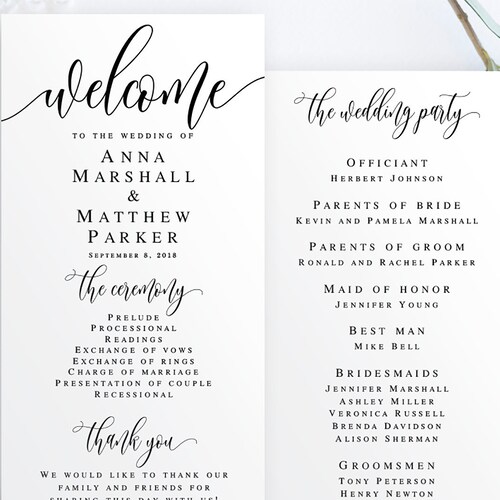Elegant Wedding Program Template Programs Rustic Printable - Etsy