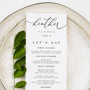 Menu With Guest Name, Minimalist Wedding Menu Template, Menu Name Card ...