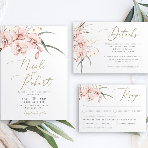 Editable Rose Gold Monogram Wedding Invitation Botanical - Etsy