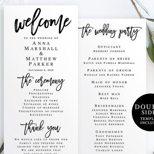 Elegant Wedding Program Template Programs Rustic Printable - Etsy