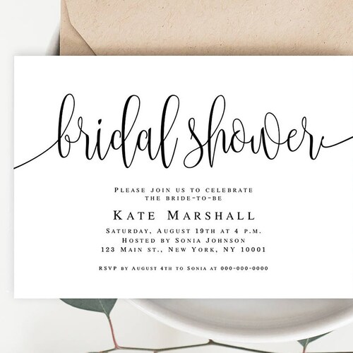 Simple Bridal Shower Invitation Template Invite Templett | Etsy