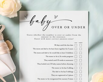 Over or Under Baby Shower Game, Over or Under Game, Minimalist Trivia ...