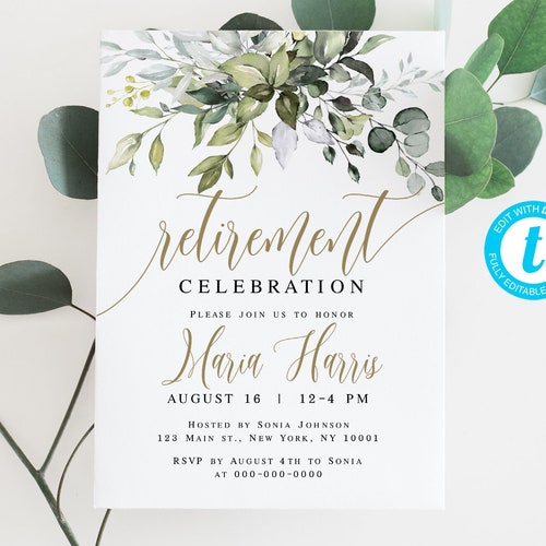 Retirement Celebration Invitation Self Edit Template Invite - Etsy