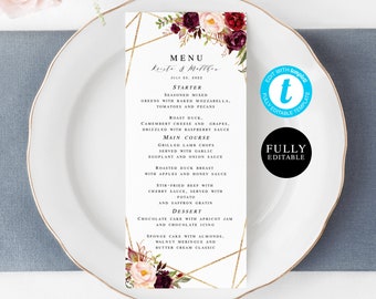 Template Menu Downloadable Self-editing Dinner Menu Printable | Etsy