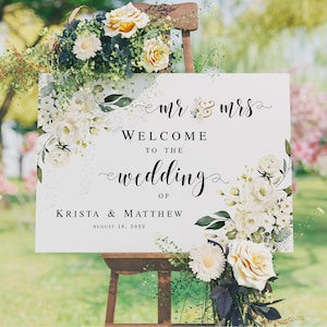 Floral Wedding Sign, Welcome Board Printable, Fully Editable, Mr and ...
