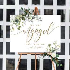 Greenery Gold Engagement Sign, Edit With Templett, Fully Editable ...