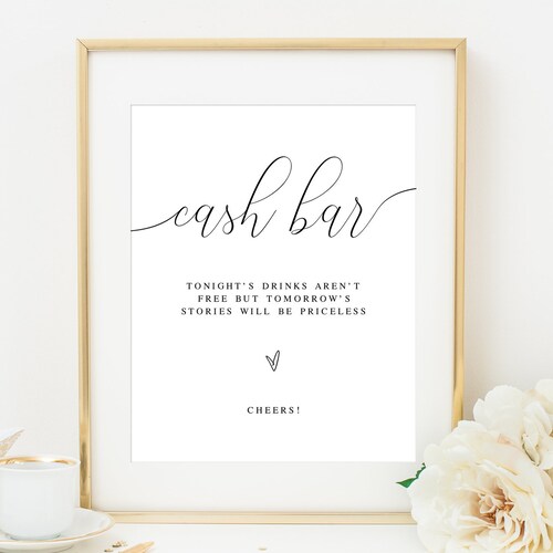 Minimalist Cash Bar Sign Template Printable Wedding Party - Etsy