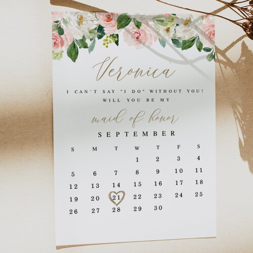 Printable Calendar Proposal Card Template Will You Be My | Etsy