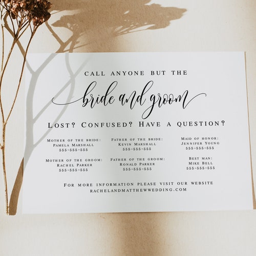 Editable Template Call Anyone but the Bride and Groom - Etsy