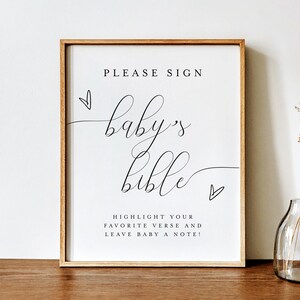 Baby's Bible Sign Template, Please Sign Babys First Bible, Editable ...