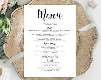 Wedding Menu Template for Microsoft Word Printable Instant