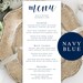 Navy wedding menu template Navy menu cards Navy blue menu | Etsy
