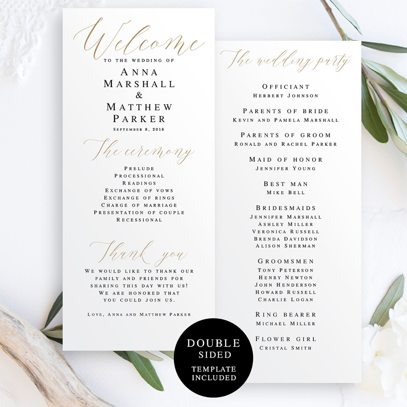 Gold Wedding Program Template Gold Program Card Gold Wedding - Etsy