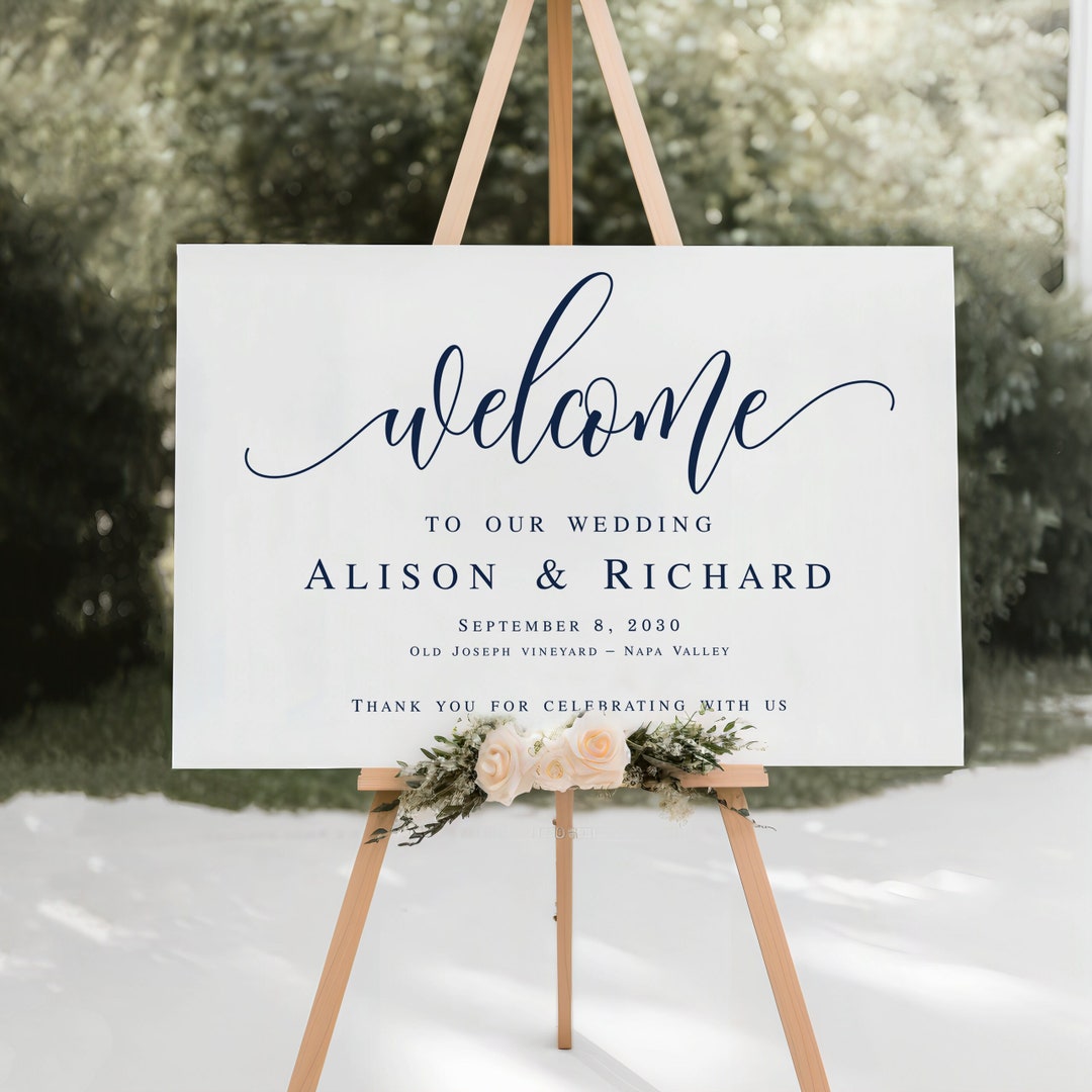 Navy Wedding Welcome Sign Printable Welcome Wedding Template Horizontal ...