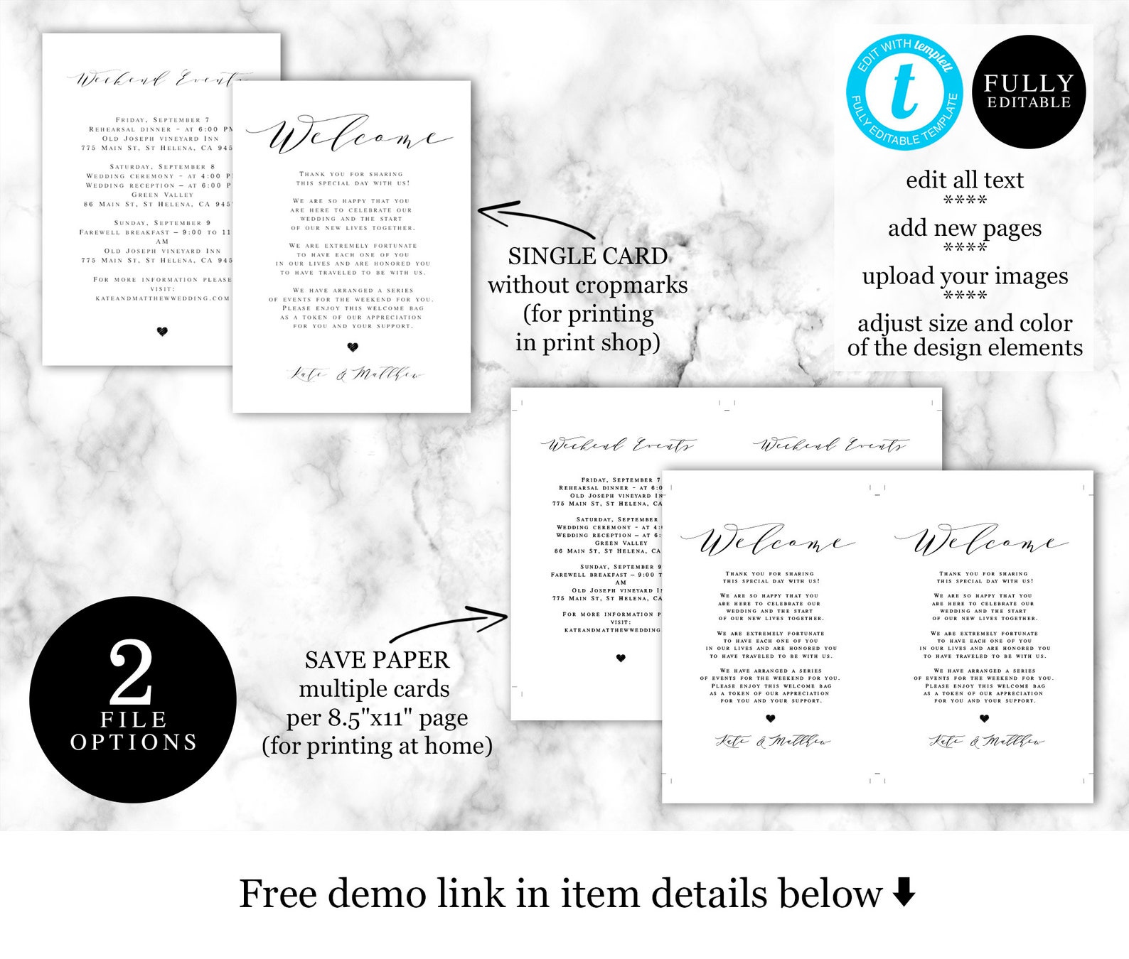 Welcome Bag Note Template, Fully Editable Wedding Itinerary, Hotel Bag ...