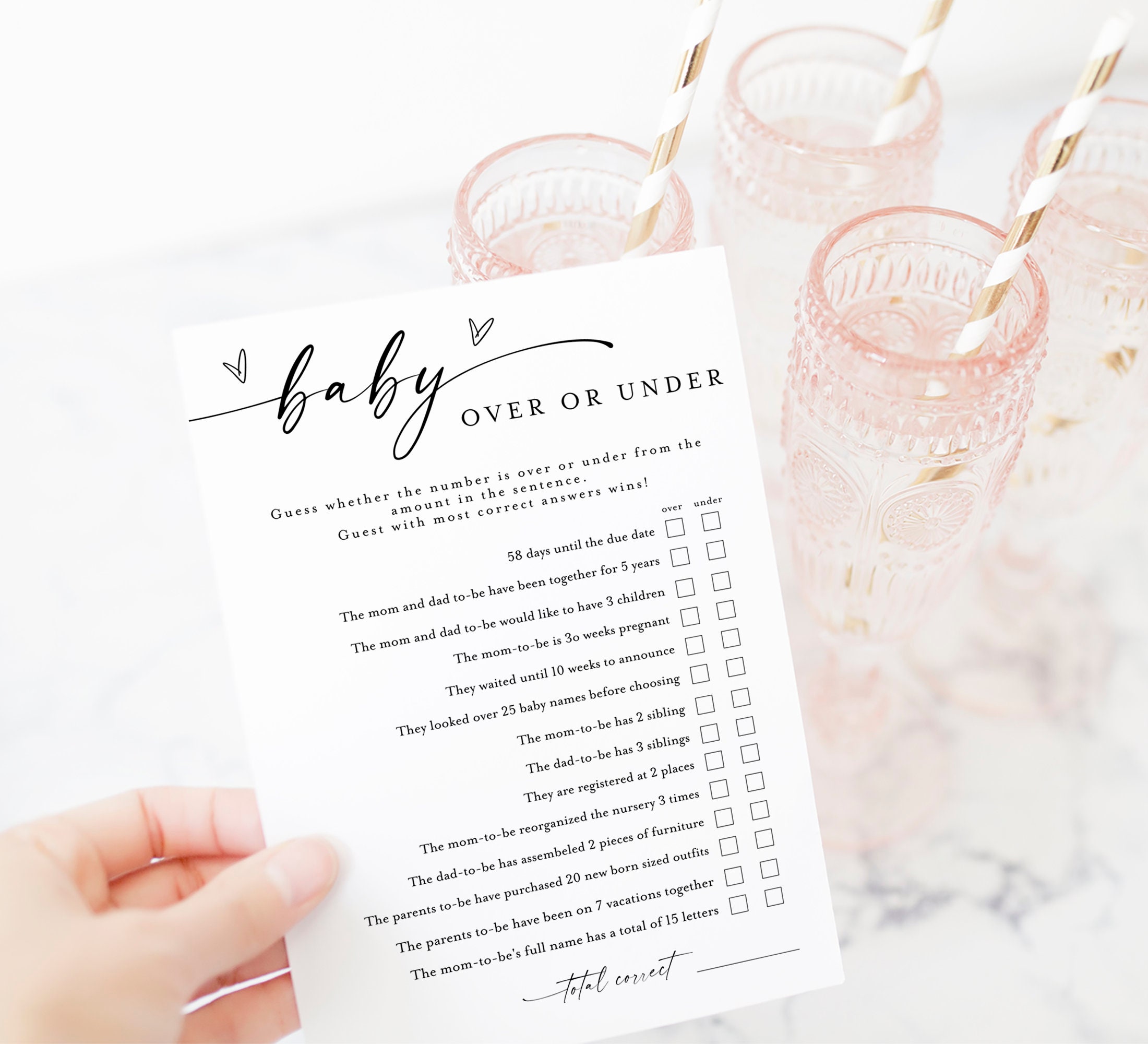 Over or Under Baby Shower Game, Over or Under Game, Minimalist Baby ...