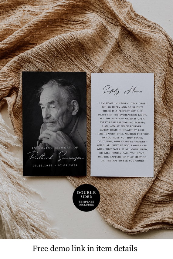 Templett Memorial Prayer Card Template in Loving Memory Card - Etsy