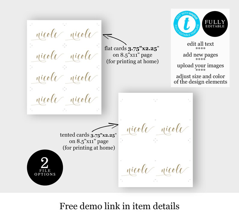 Gold Wedding Name Cards Template Editable Text Templett - Etsy