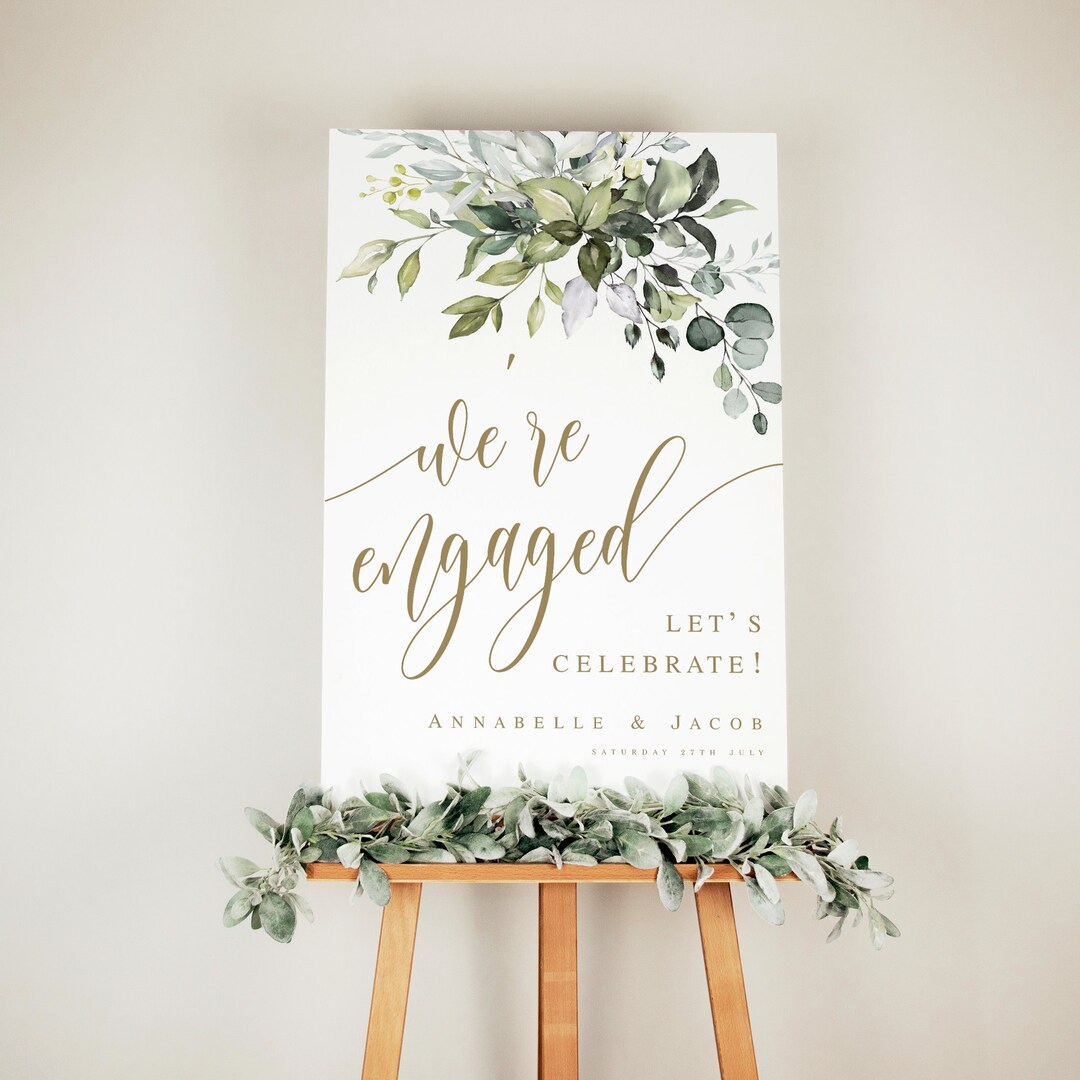 Instant Download Engagement Sign, Greenery Gold Engagement Sign ...
