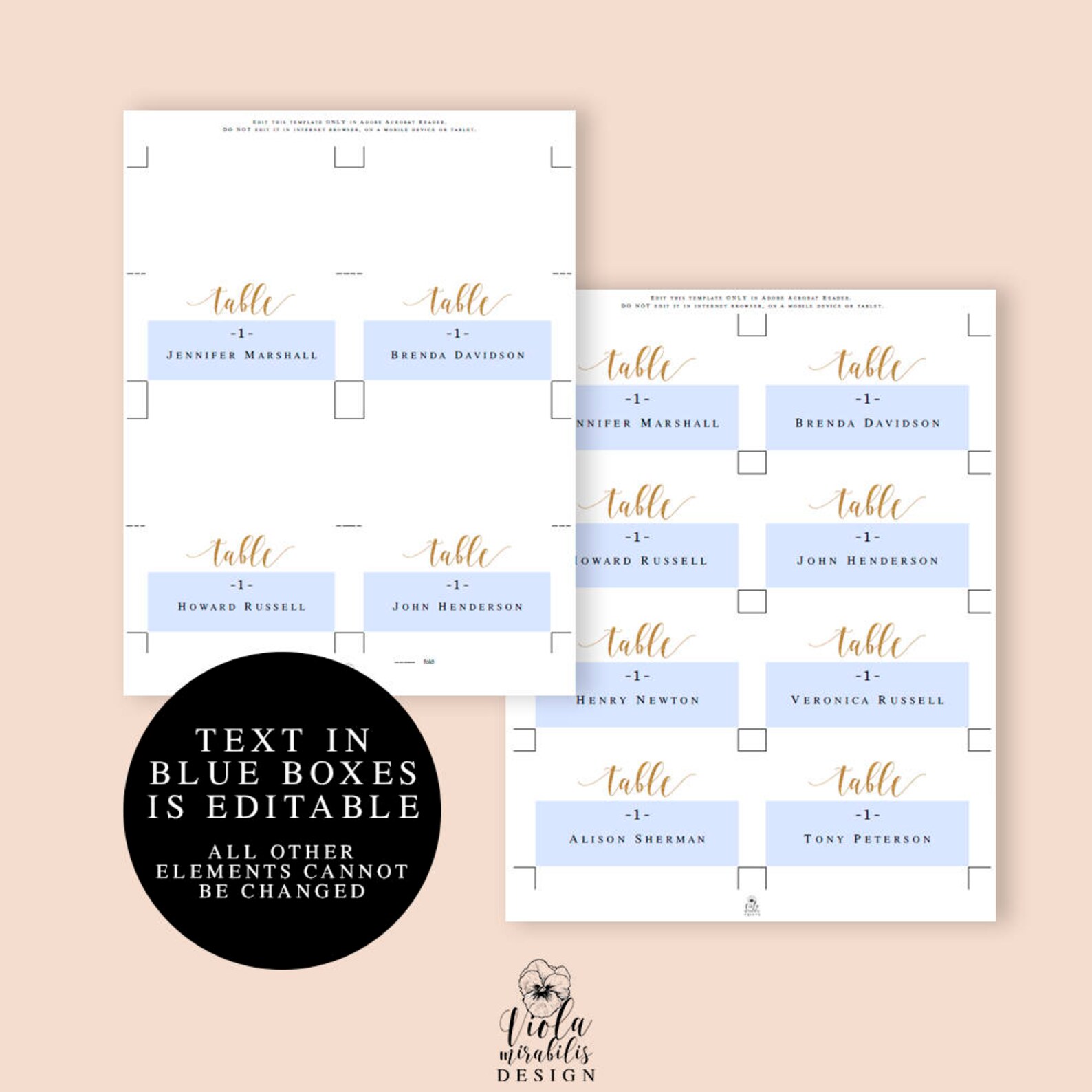 Gold Wedding Printable Name Cards Gold Place Card Template Gold Place ...