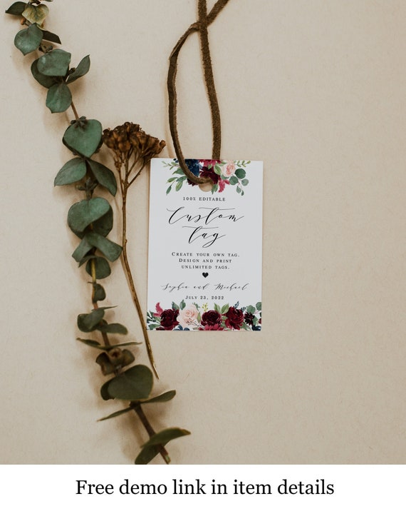 Merlot Wedding Tag Template 100% Editable Text Favor Tags - Etsy