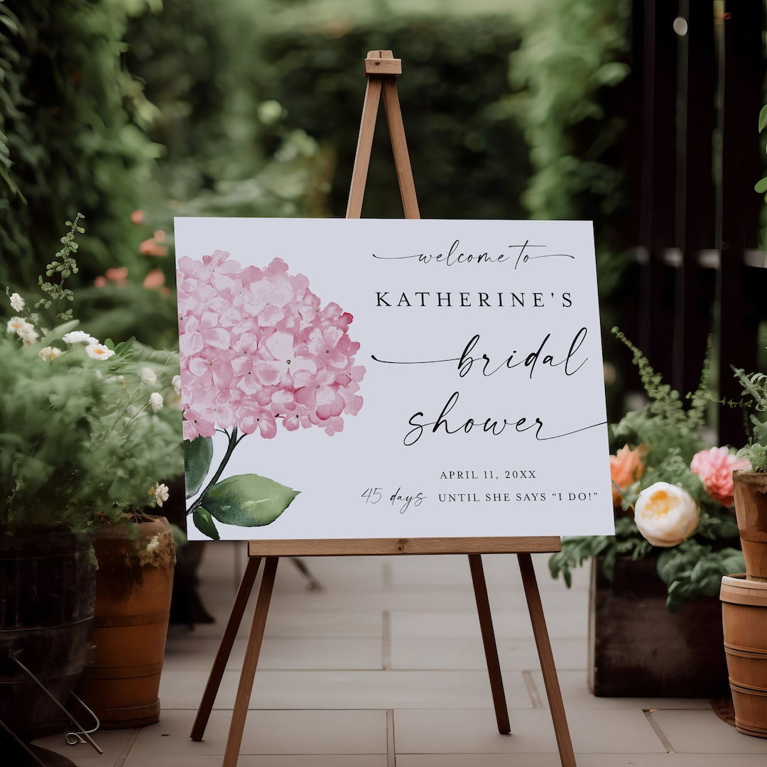 Pink Hydrangea Bridal Shower Sign, Hydrangea Bridal Shower Welcome Sign ...