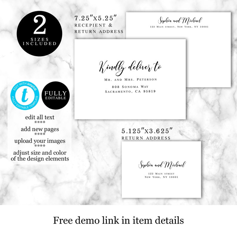 Simple Rustic Wedding Envelope Template With Return Address | Etsy