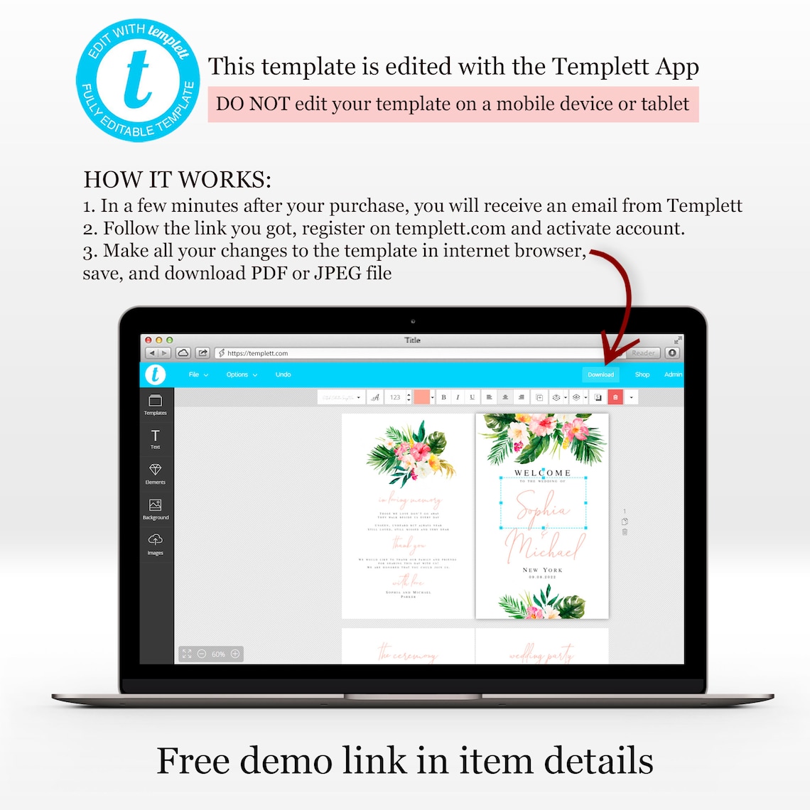 Folded Wedding Program Template Fully Editable DIY Instant - Etsy