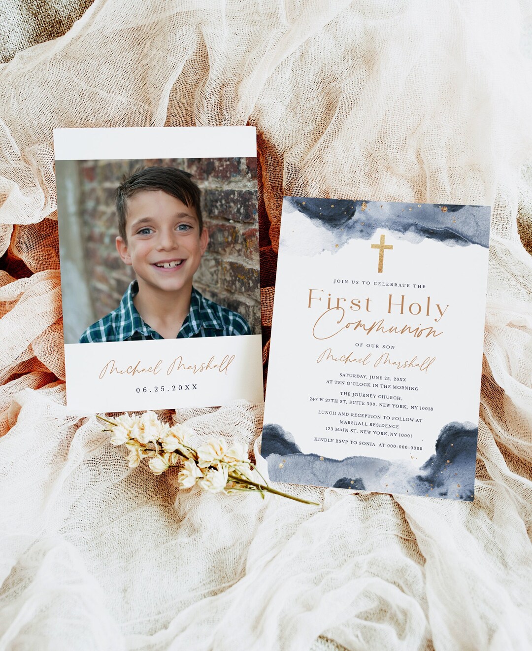 First Holy Communion Invitation, Boys First Holy Communion Invite, Blue ...