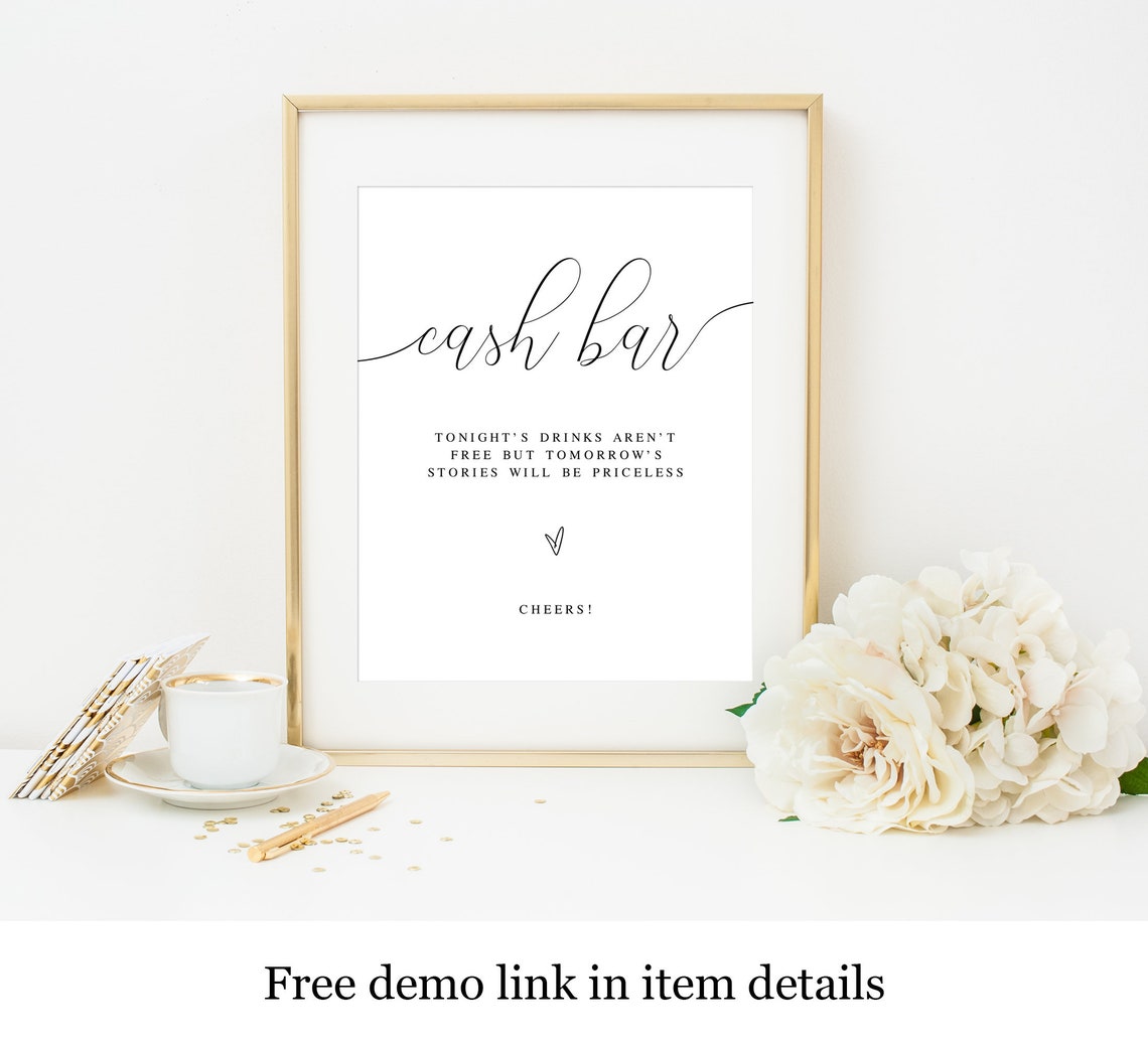 Minimalist Cash Bar Sign Template, Printable, Wedding Party, Edit With ...