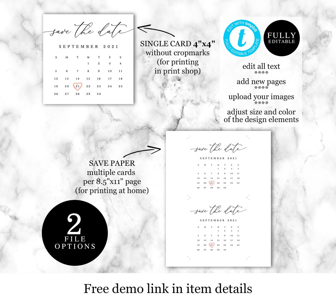 Calendar Save the Date Template Instant Download Edit With - Etsy