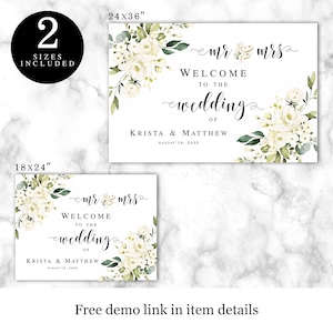 Floral Wedding Sign, Welcome Board Printable, Fully Editable, Mr and ...