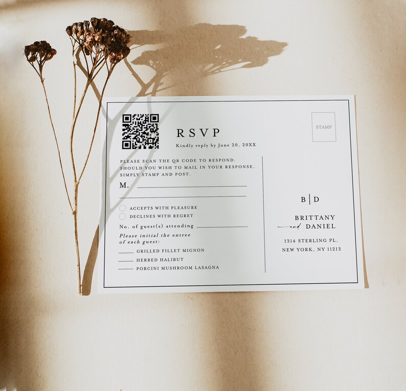 Wedding Invitation Template Set QR Code RSVP Postcard Modern - Etsy