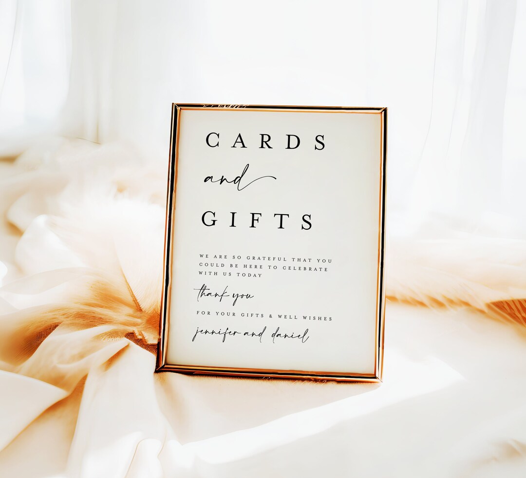 Minimalist Cards and Gifts Sign Template, Modern Wedding Gift Table ...
