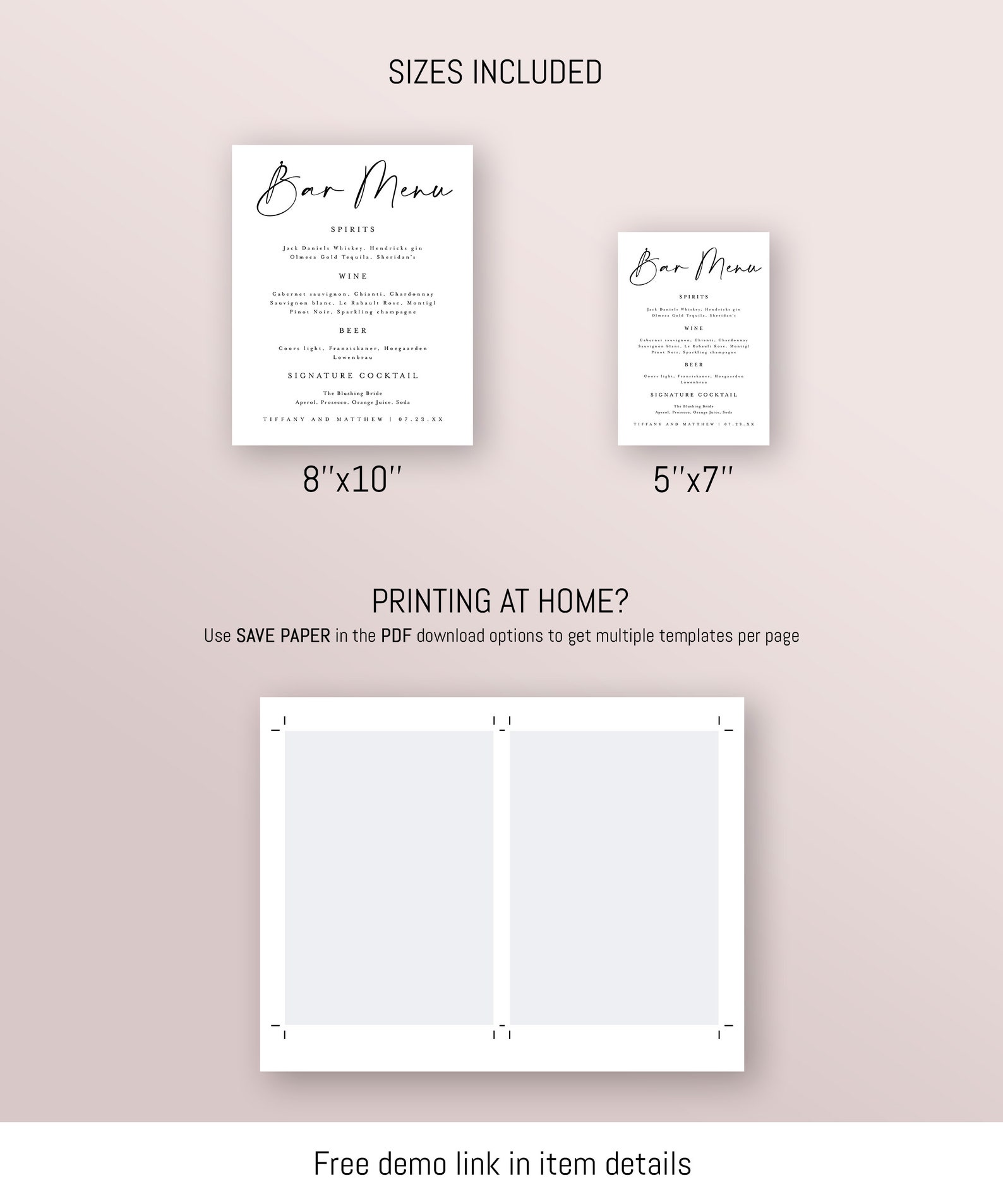Bar Table Sign Bar Menu Drinks Bar Menu Template Bar Menu Editable Bar ...