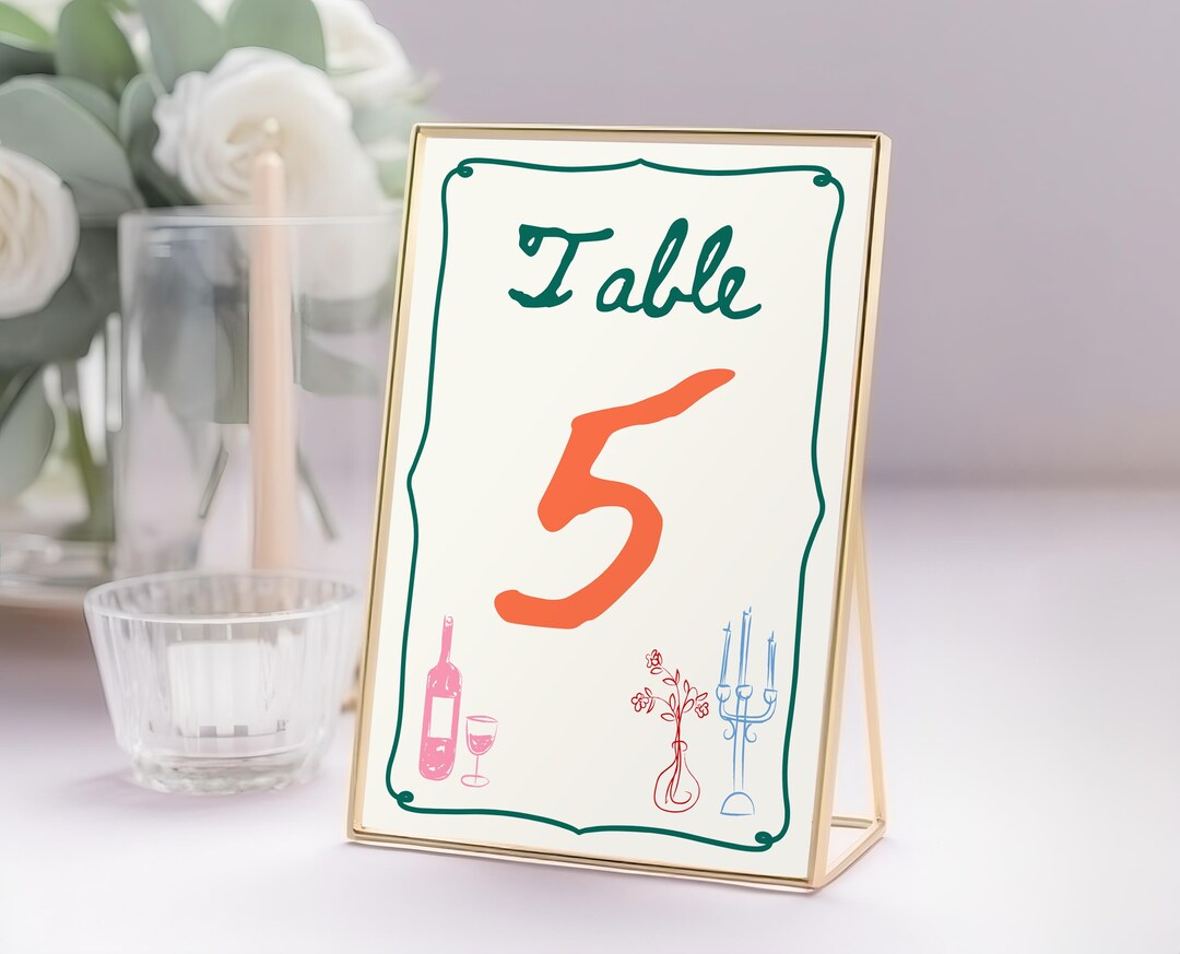 Whimsical Wedding Table Numbers Template, Printable Hand Drawn Table ...