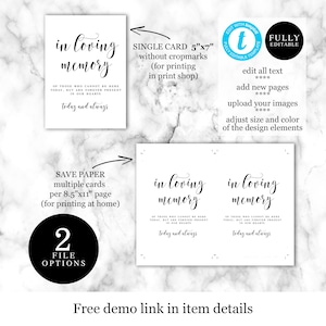 Printable in Loving Memory Sign Template Fully Editable - Etsy